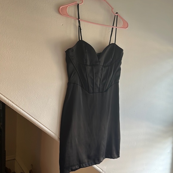 Dynamite | Dresses | Jet Black Corset Satin Mini Dress | Poshmark